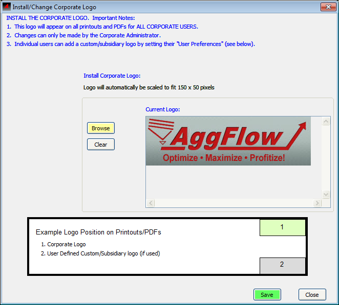 Install/Change and Print Company Logo