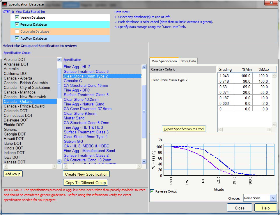 Database Menu Specifications