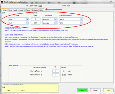 Ajuste de configuración de la criba